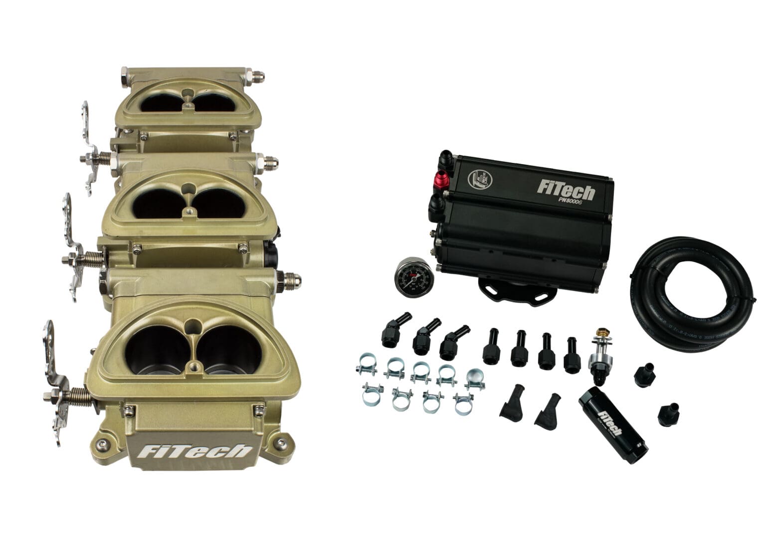 3x2 Tri Power 600 HP Classic Gold EFI System W/Fuel Delivery Master Kit