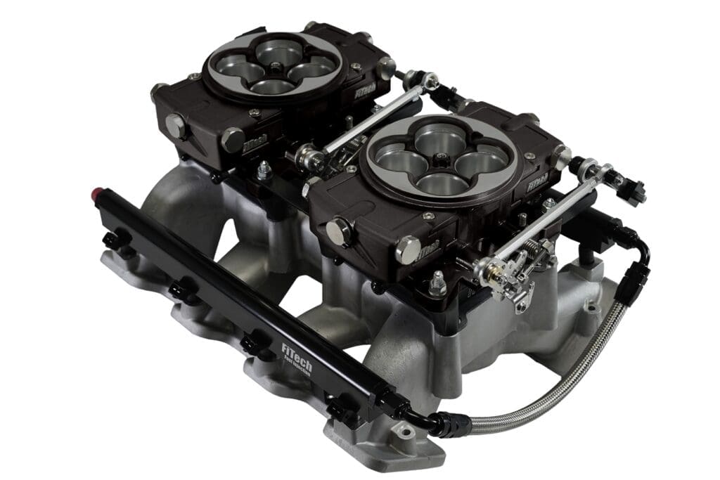 70085 Dual Quad Retro Cast LS Port Injection Black - FiTech Fuel Injection